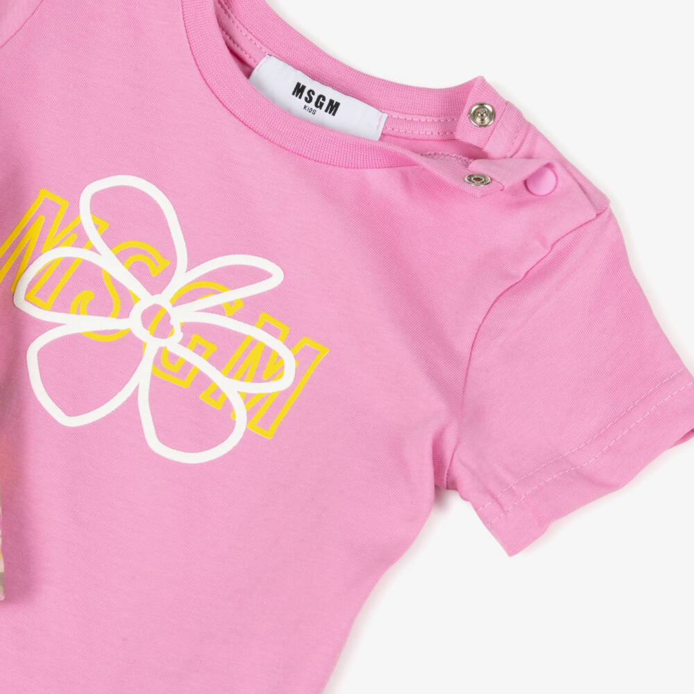MSGM - Girls Pink Flower Print Shorts Set | Childrensalon