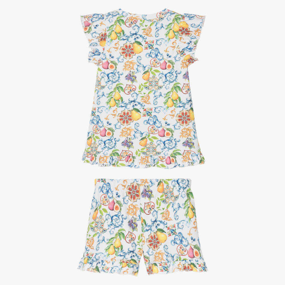 My Little Pie - Girls White Supima Cotton Mediterranean Print Pyjamas | Childrensalon