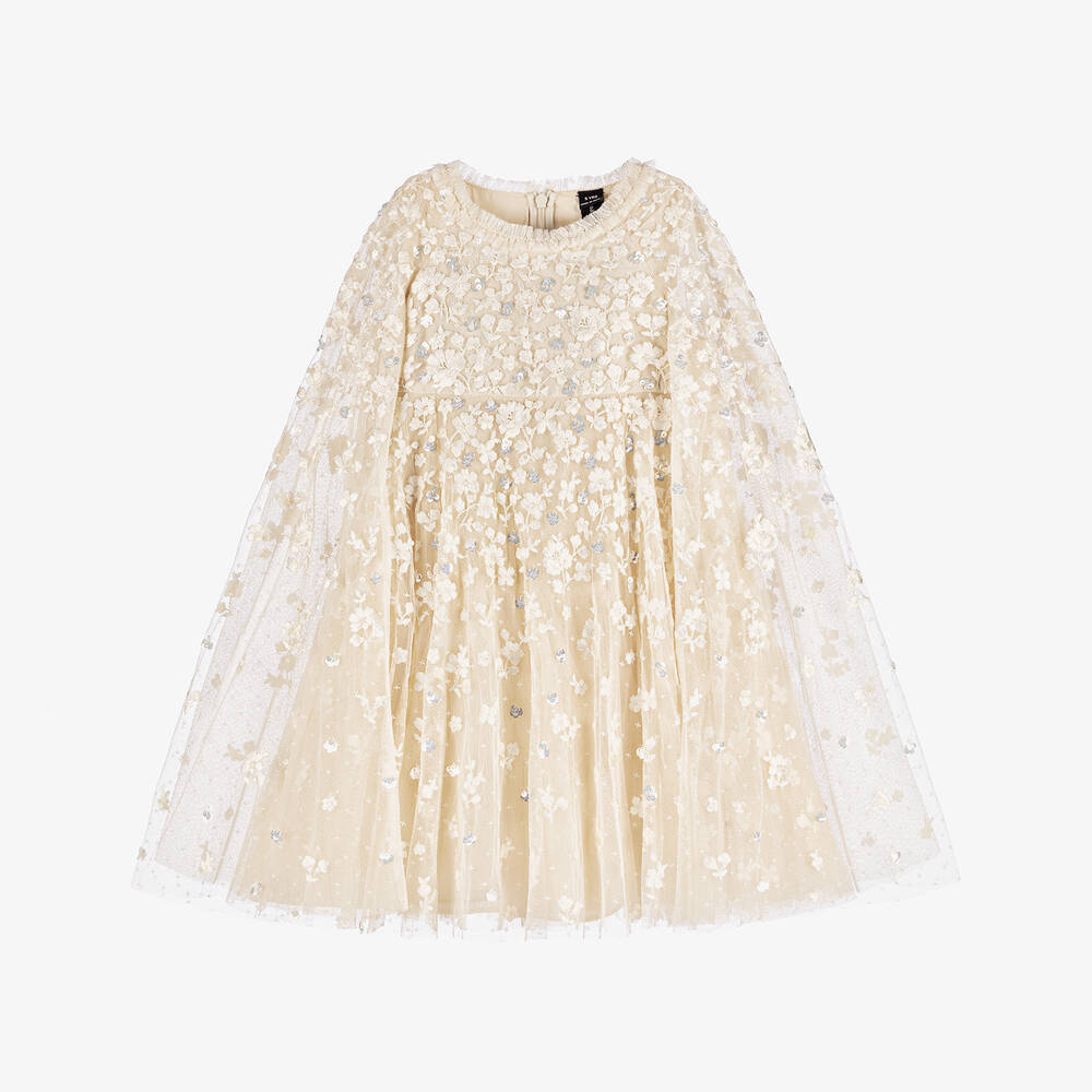 Needle & Thread - Girls Ivory Embroidered Tulle Cape Dress | Childrensalon