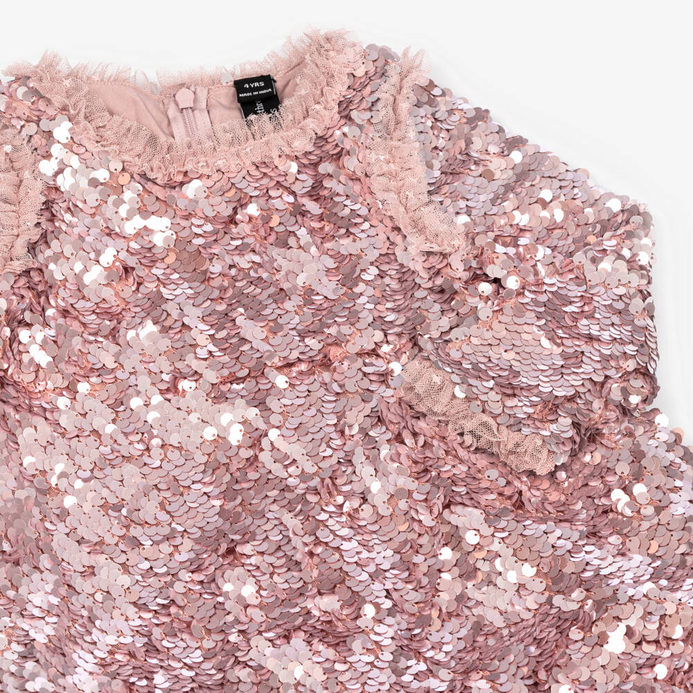 Needle & Thread - Girls Rose Gold Sequinned Tulle Dress | Childrensalon