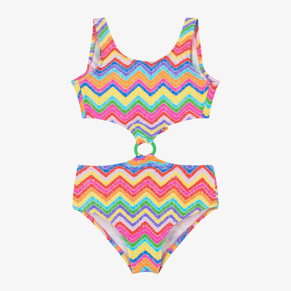 Nessi Byrd - Girls Multicoloured Zig Zag Swimsuit (UV50) | Childrensalon