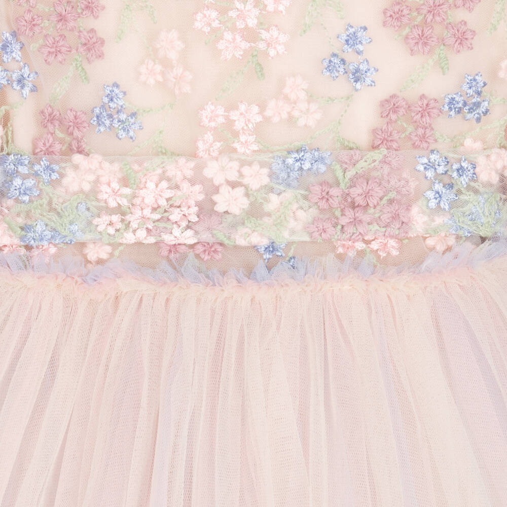 Nicki Macfarlane - Girls Pink Floral Tulle Dress | Childrensalon