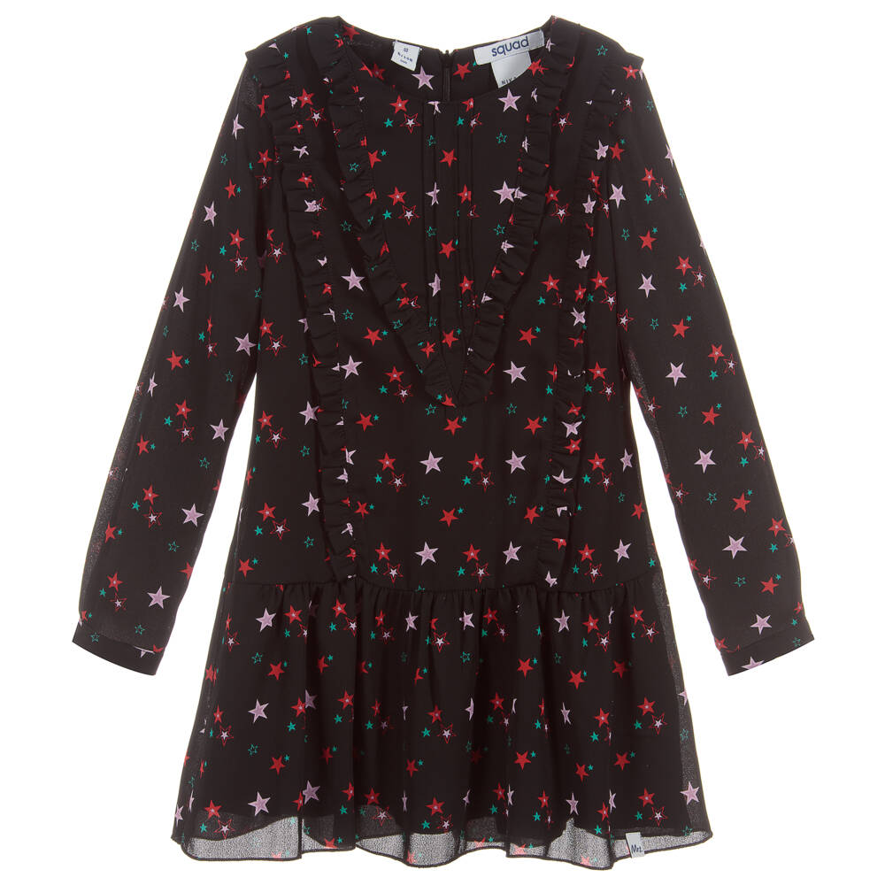 Girls Black Star Print Dress | Childrensalon