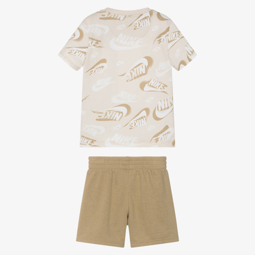 Nike - Boys Beige Swoosh Logo Shorts Set | Childrensalon
