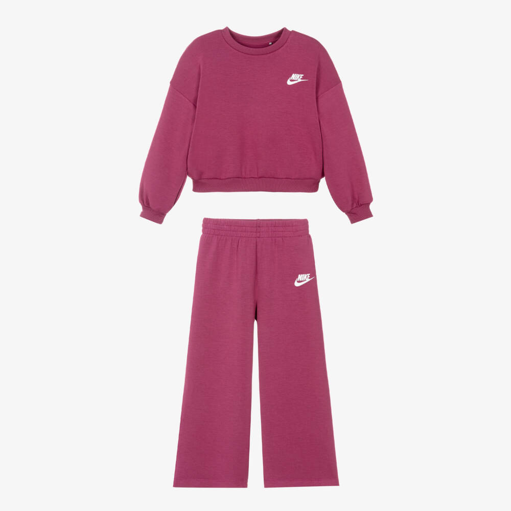 Nike - Girls Pink Modal Jersey Tracksuit with White Swoosh Logo ...