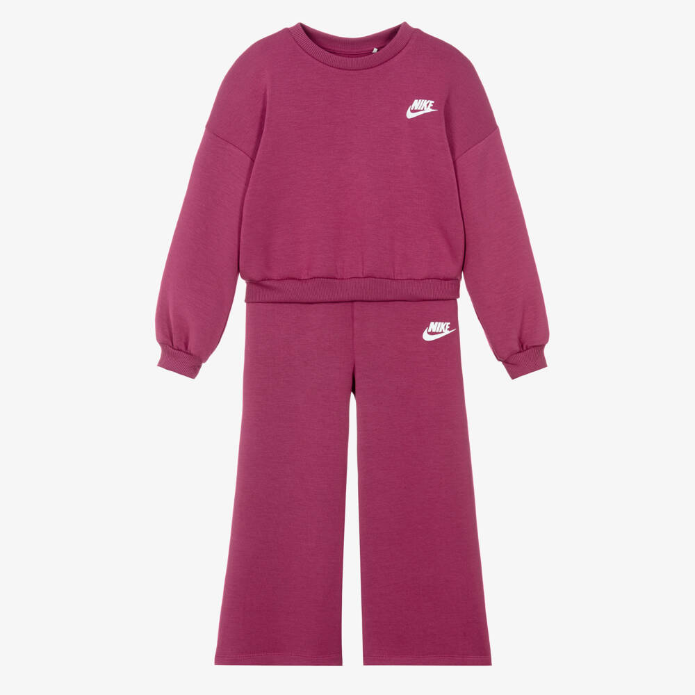 Nike - Girls Pink Modal Jersey Tracksuit with White Swoosh Logo ...