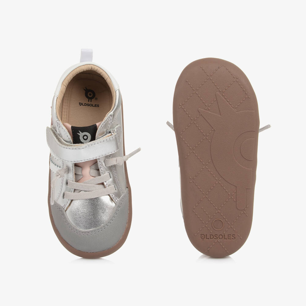 Old Soles - Girls Metallic Silver Leather Star Trainers | Childrensalon