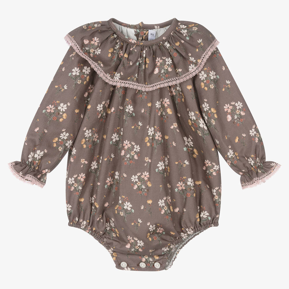 Paloma de la O - Girls Brown Cotton Floral Shortie | Childrensalon