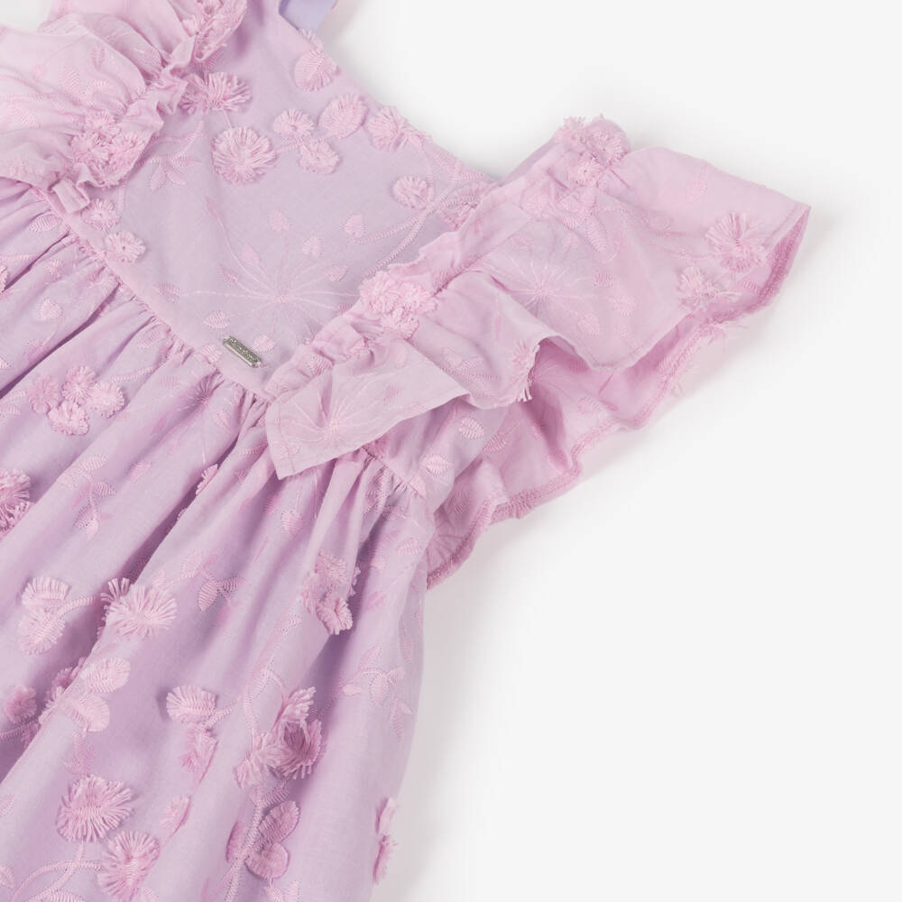 Patachou - Girls Lilac Purple Embroidered Floral Dress | Childrensalon