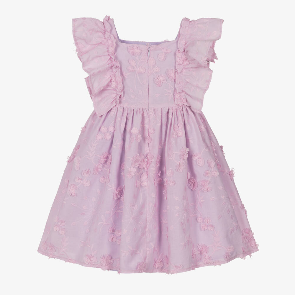 Patachou - Girls Lilac Purple Embroidered Floral Dress | Childrensalon