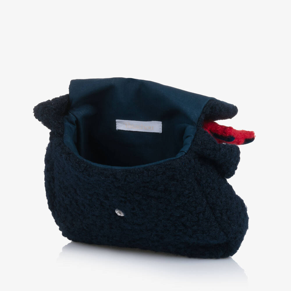 Patachou - Girls Navy Blue Bouclé Handbag with Red Bow Trim (20cm ...