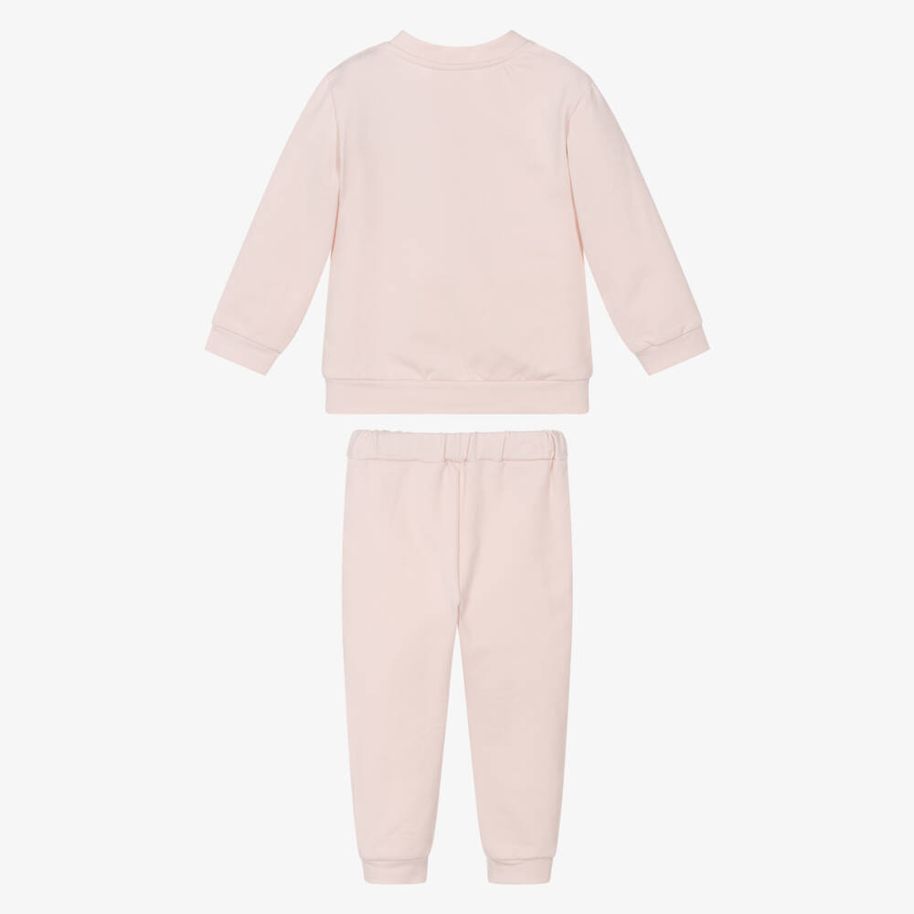 Patachou - Girls Pale Pink Cotton Jersey Teddy Tracksuit | Childrensalon