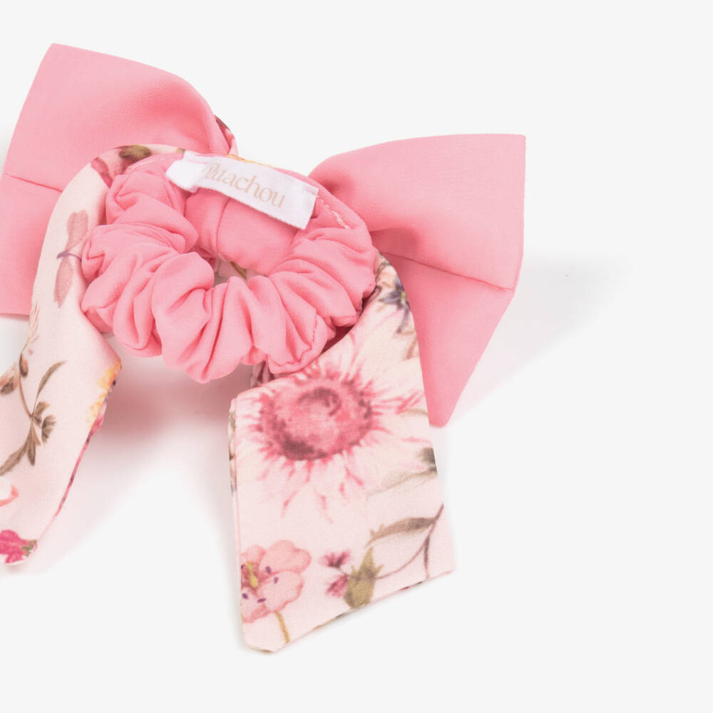 Patachou - Girls Pink Floral Bow Hair Scrunchie (14cm) | Childrensalon