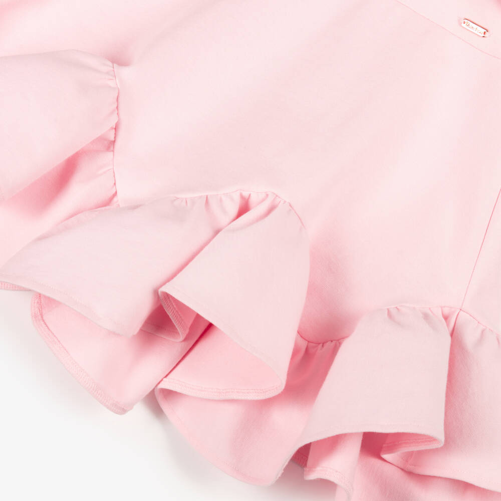 Patachou - Girls Pink Ruffle Cotton Jersey Dress | Childrensalon