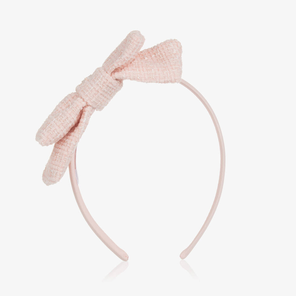 Patachou - Girls Pink Tweed Bow Hairband | Childrensalon