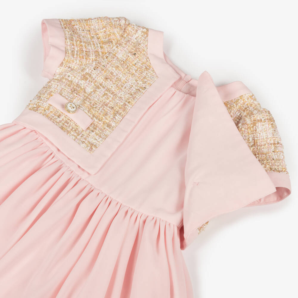 Patachou - Girls Pink Tweed Chiffon Dress | Childrensalon