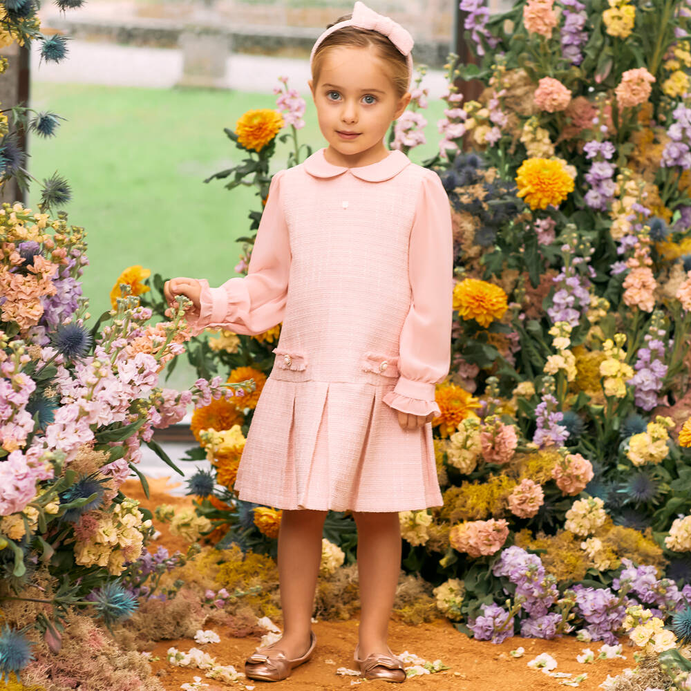 Patachou - Girls Pink Tweed Dress | Childrensalon