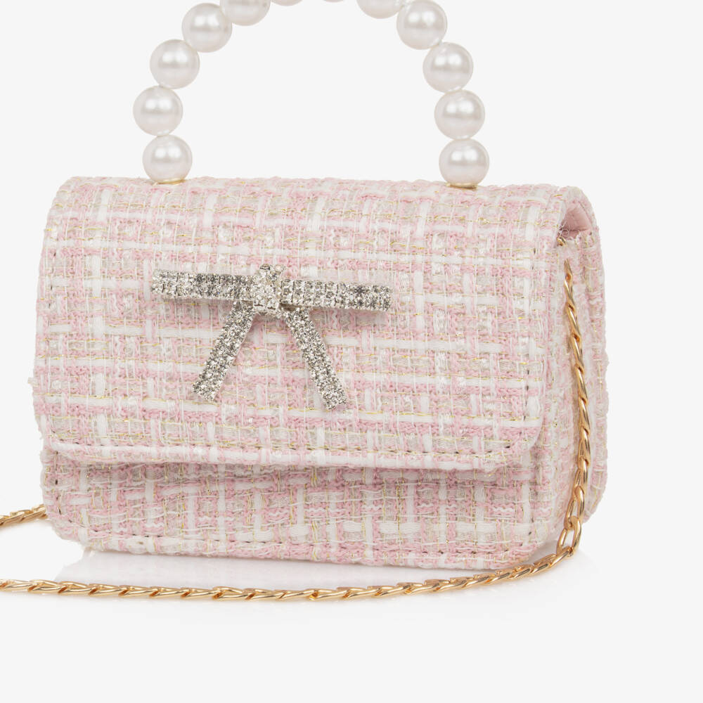 Patachou - Girls Pink Tweed Handbag (14cm) | Childrensalon