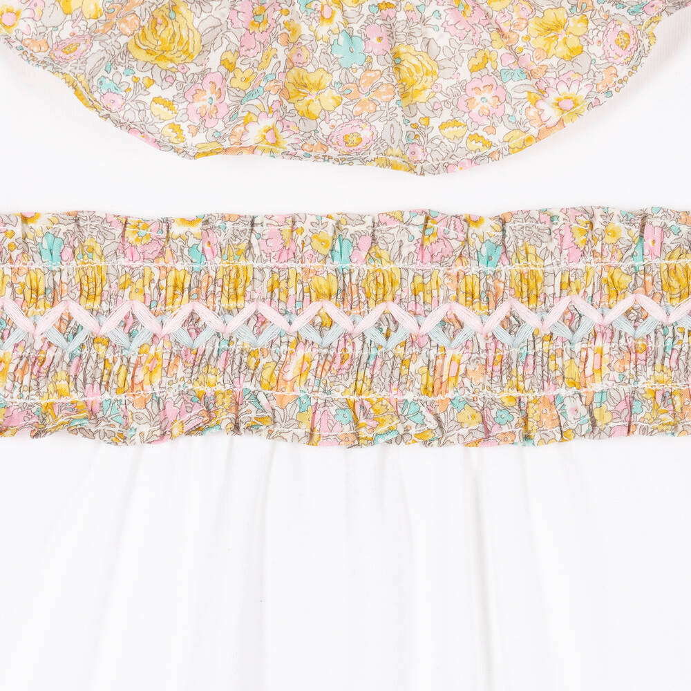 Patachou - Girls White Liberty Print Cotton Babygrow | Childrensalon