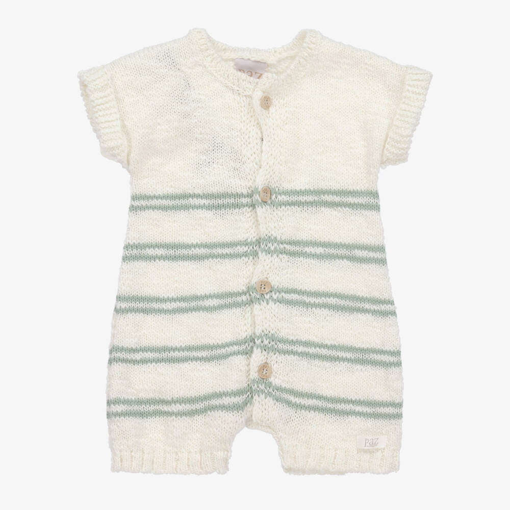 PAZ Rodríguez - Baby Boys Ivory & Green Knitted Shortie | Childrensalon