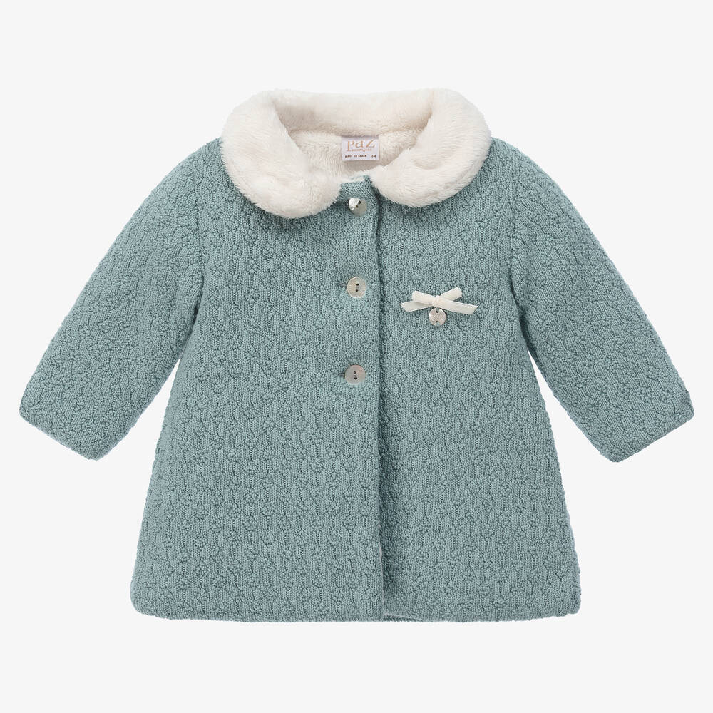 PAZ Rodríguez - Baby Girls Green Merino Wool Knit Coat | Childrensalon