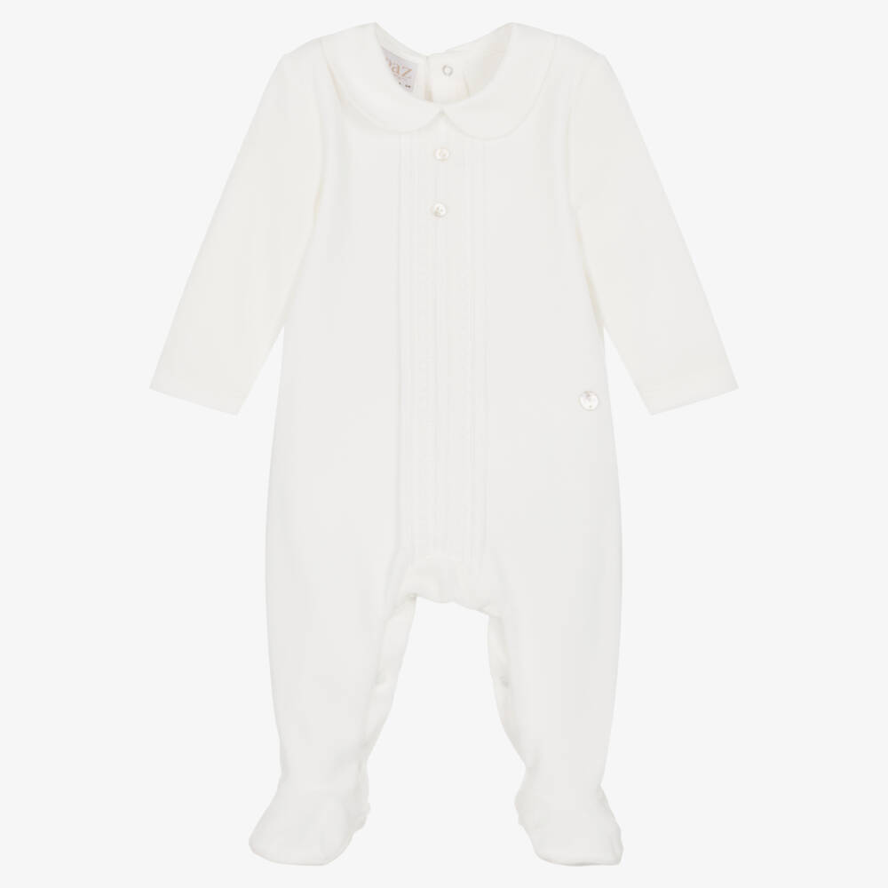 PAZ Rodríguez - Ivory Velour Collared Babygrow | Childrensalon