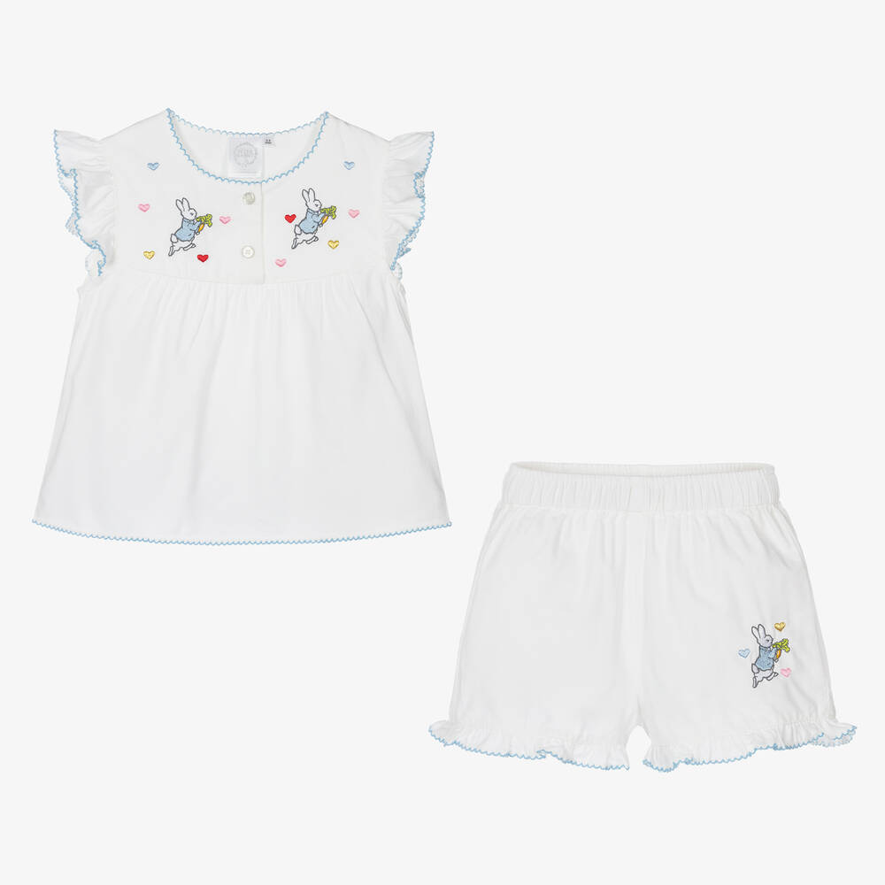 Peter Rabbit™ by Childrensalon - Girls White Cotton Embroidered Pyjamas ...