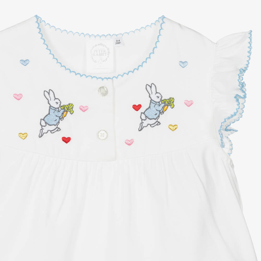 Peter Rabbit™ by Childrensalon - Girls White Cotton Embroidered Pyjamas ...