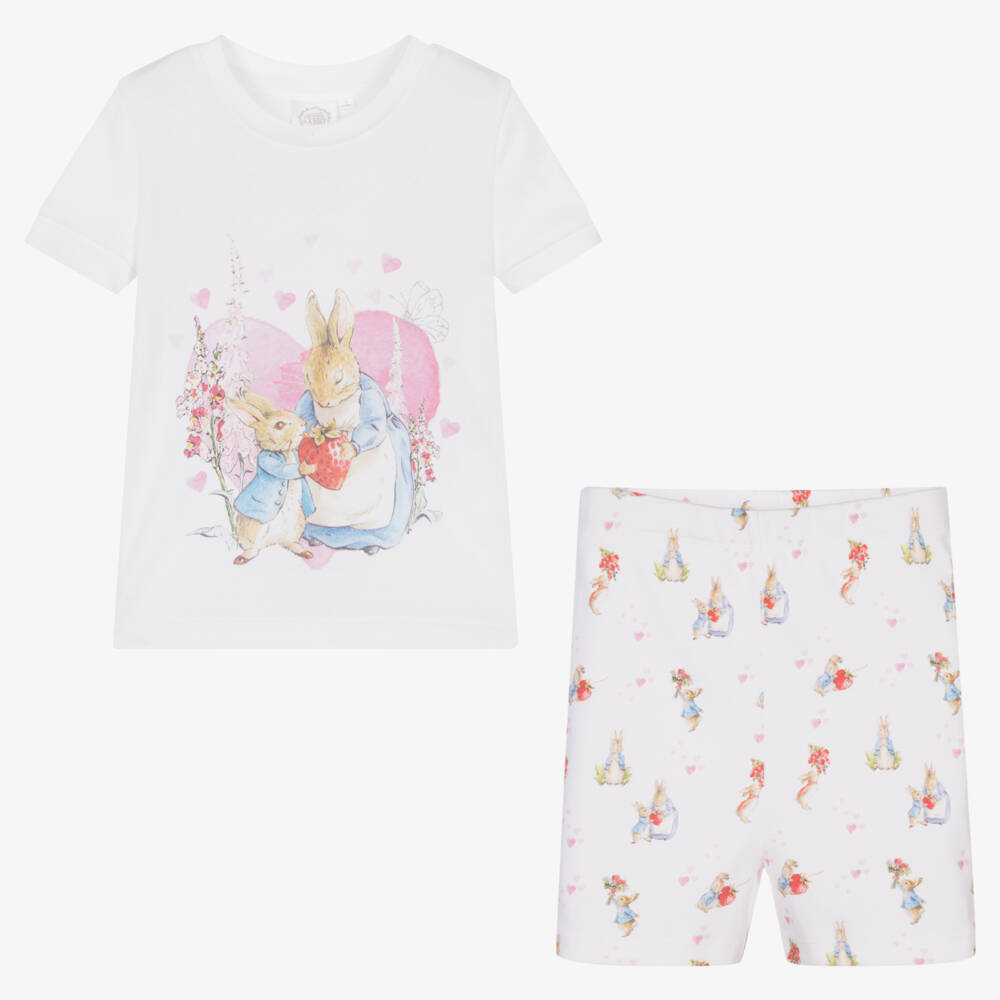 Peter Rabbit™ by Childrensalon - Girls White Patterned Short Pyjamas ...