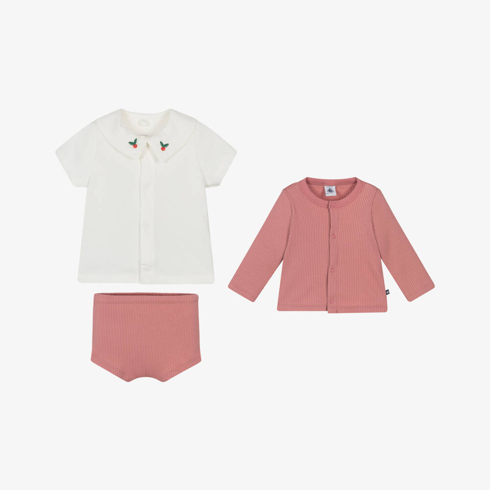 Petit Bateau - Baby Girls Pink Organic Cotton Shorts Set | Childrensalon