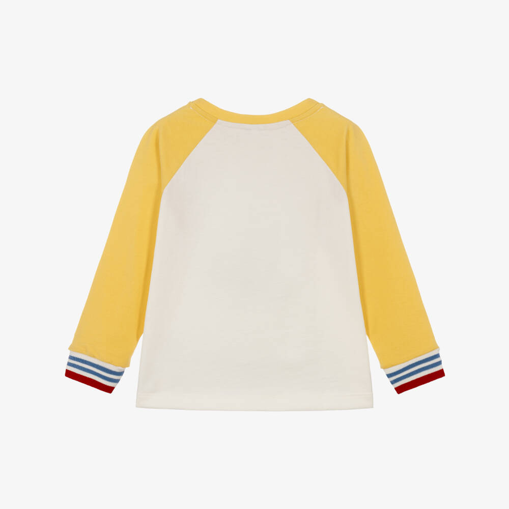 Petit Bateau - Boys Ivory & Yellow Colourblock Top in Organic Cotton ...