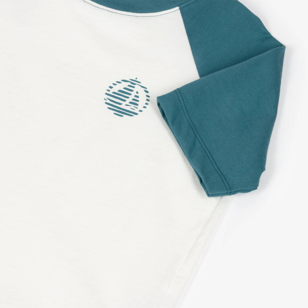 Petit Bateau - Boys White & Green Cotton Colour Block T-Shirt ...
