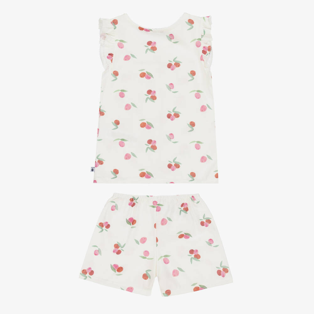 Petit Bateau - Girls Ivory Cotton Fruit Print Short Pyjamas | Childrensalon