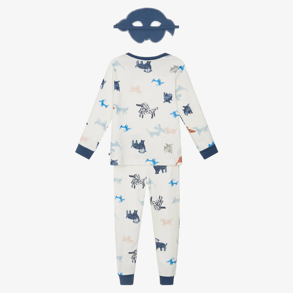 Petit Bateau - Boys Ivory & Blue Dog Print Pyjamas with Mask ...