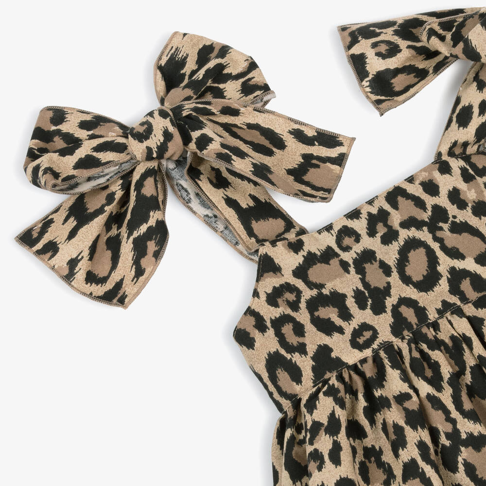 Phi Clothing - Girls Brown Cotton Leopard Print Top | Childrensalon