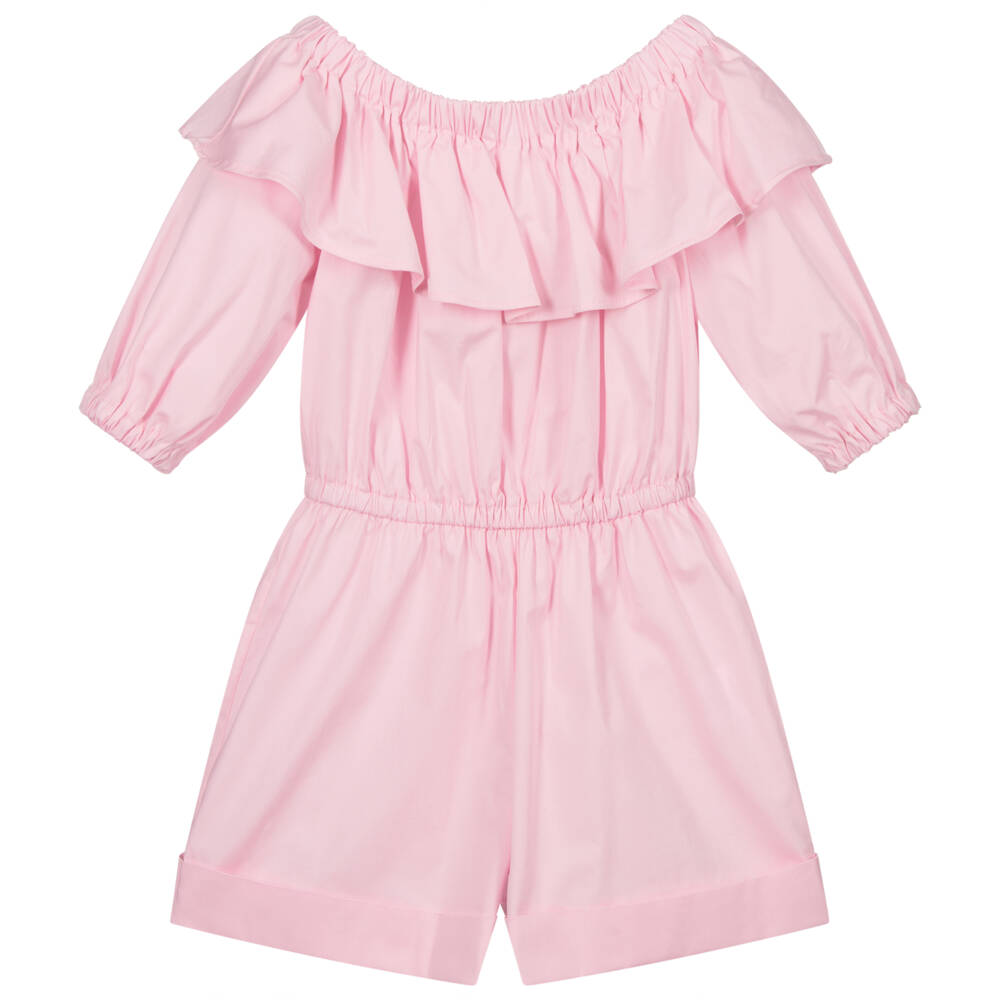 Girls Pink Cotton Playsuit | Childrensalon