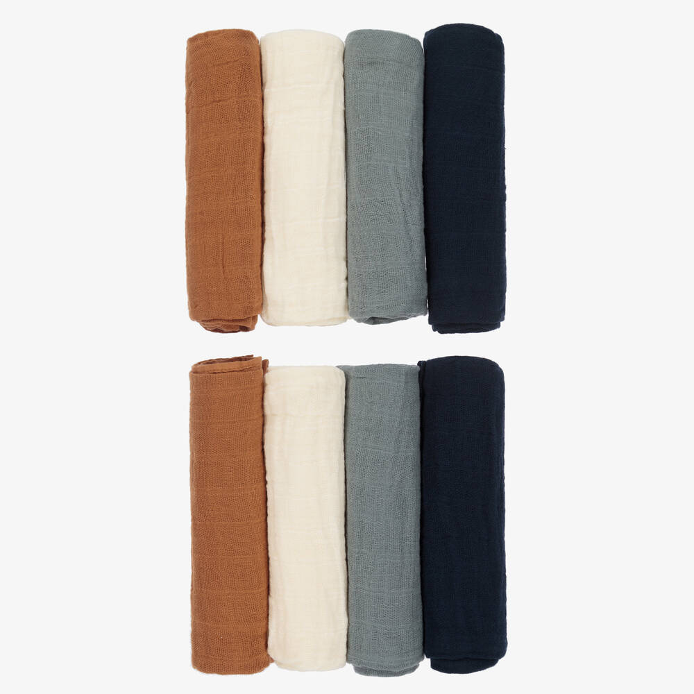 Pippi - Blue Organic Cotton Muslin Cloths (8 Pack) | Childrensalon