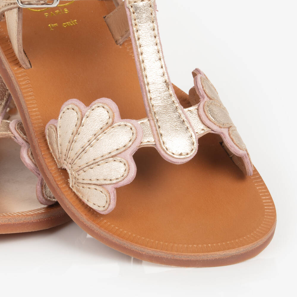 Pom d'Api - Girls Metallic Gold Leather Sandals | Childrensalon