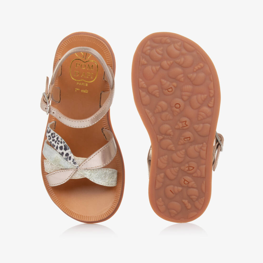 Pom d'Api - Girls Rose Gold & Animal Print Sandals | Childrensalon