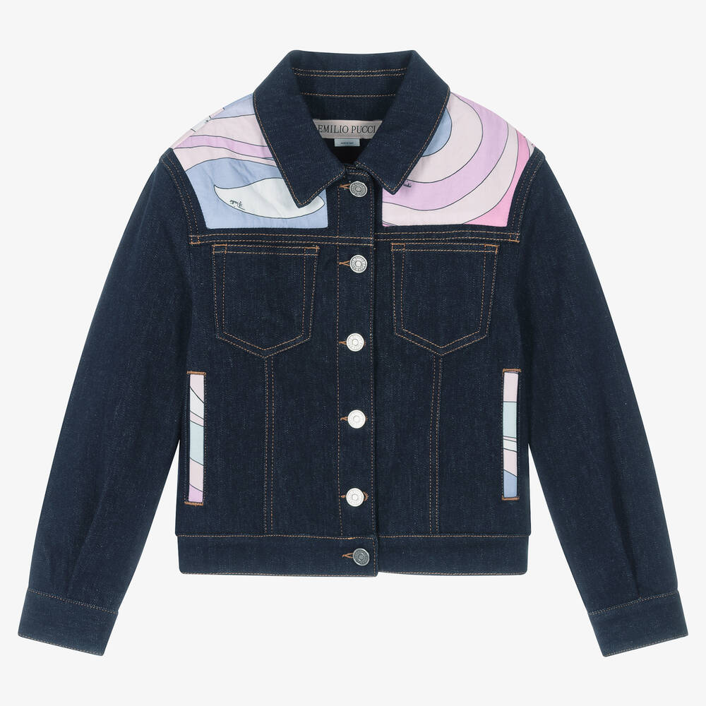 PUCCI - Teen Girls Blue Denim Marmo Jacket | Childrensalon