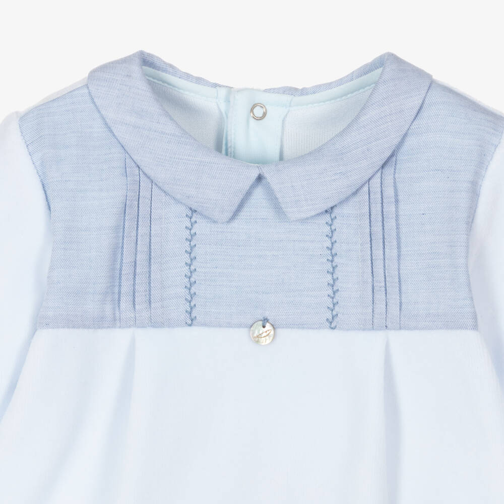 Pureté Du... Bébé - Boys Blue Velour & Chambray Babygrow | Childrensalon