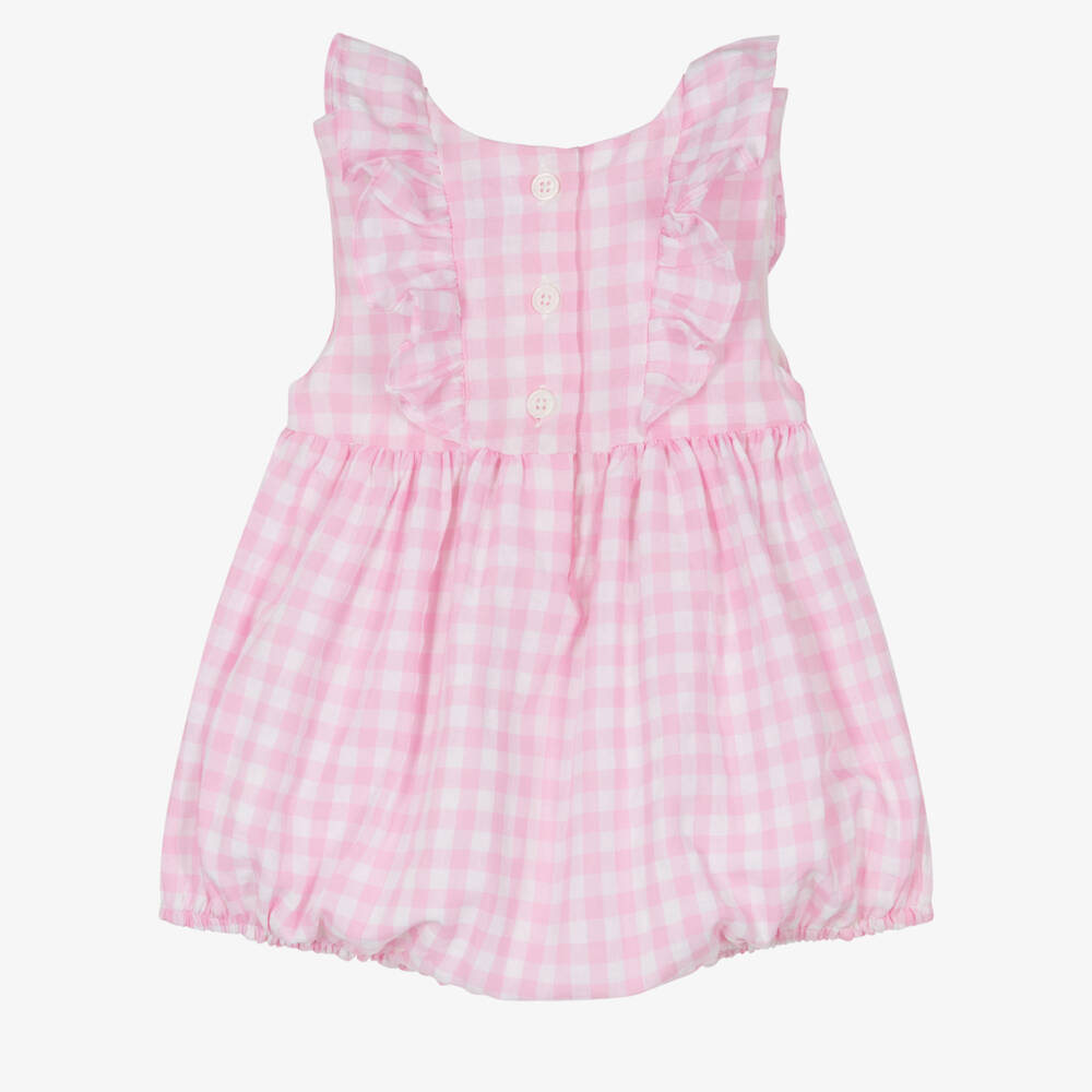Rachel Riley - Baby Girls Pink Gingham Seersucker Shortie with Ruffles | Childrensalon