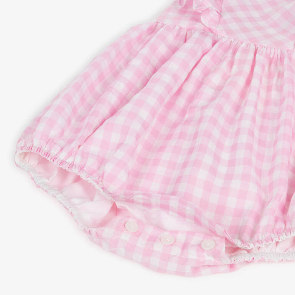 Rachel Riley - Baby Girls Pink Gingham Seersucker Shortie with Ruffles | Childrensalon