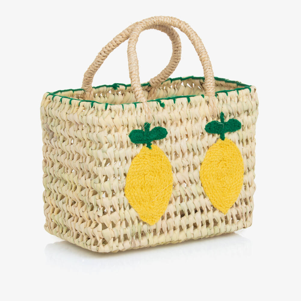 Rachel Riley - Girls Beige Lemon Straw Bag (22cm) | Childrensalon