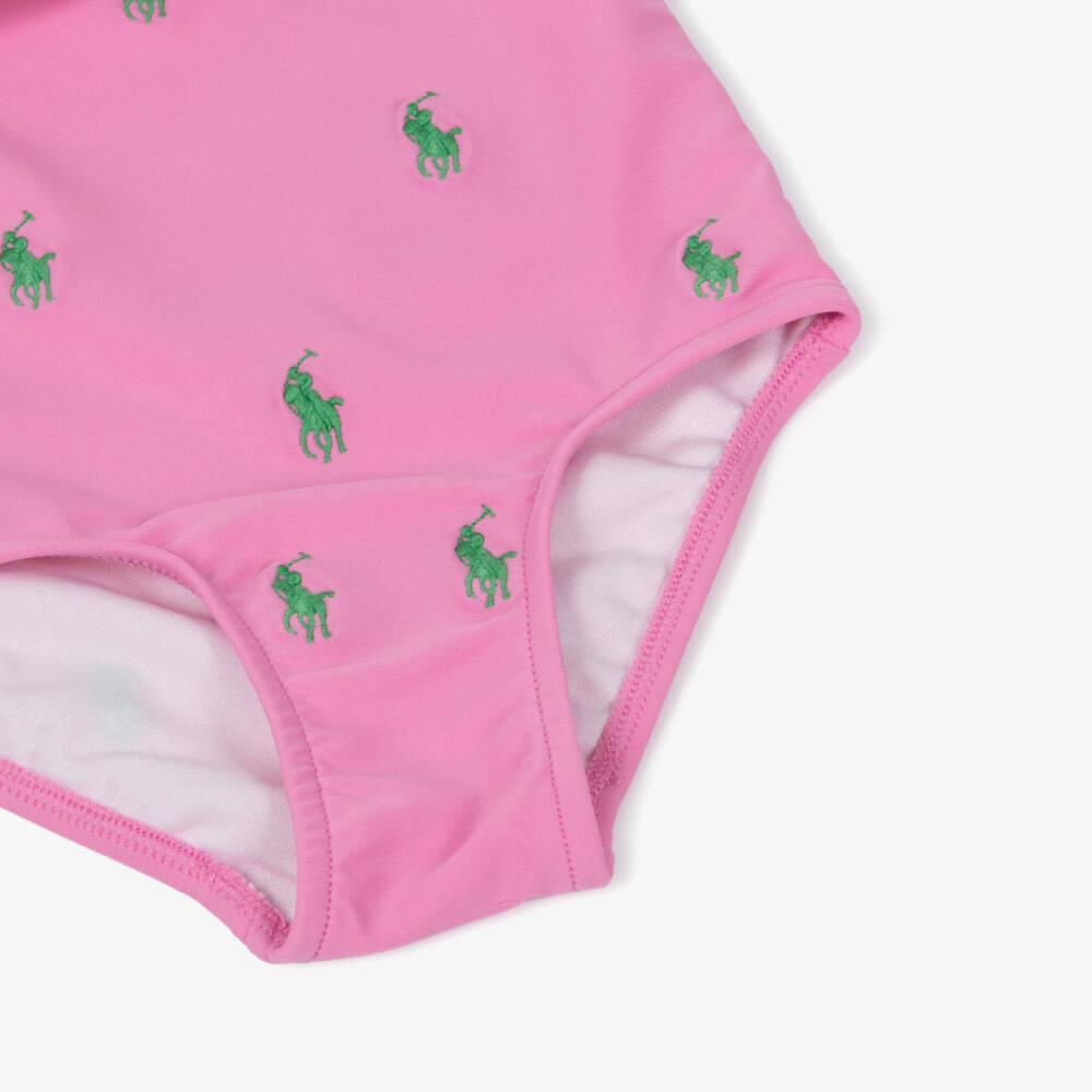 Ralph Lauren - Baby Girls Pink Pony Logo Swimsuit | Childrensalon