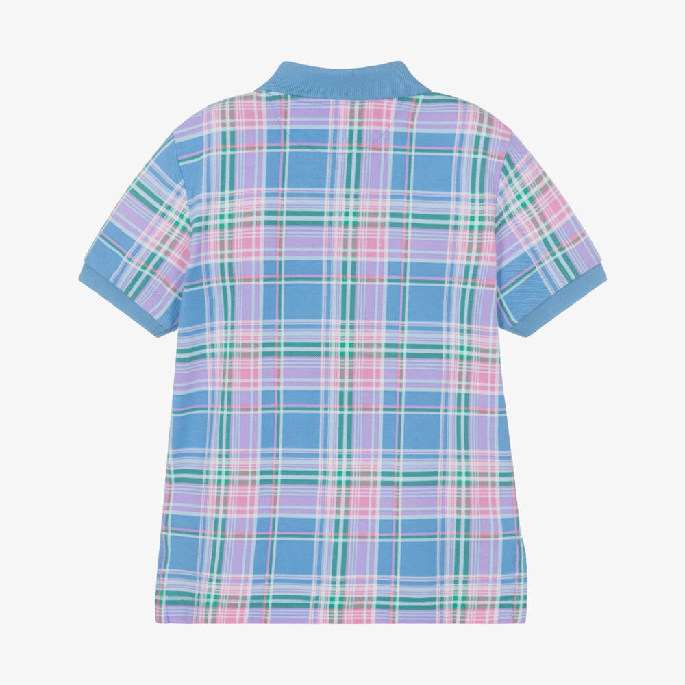 Ralph Lauren - Boys Blue Cotton Checked Polo Shirt | Childrensalon