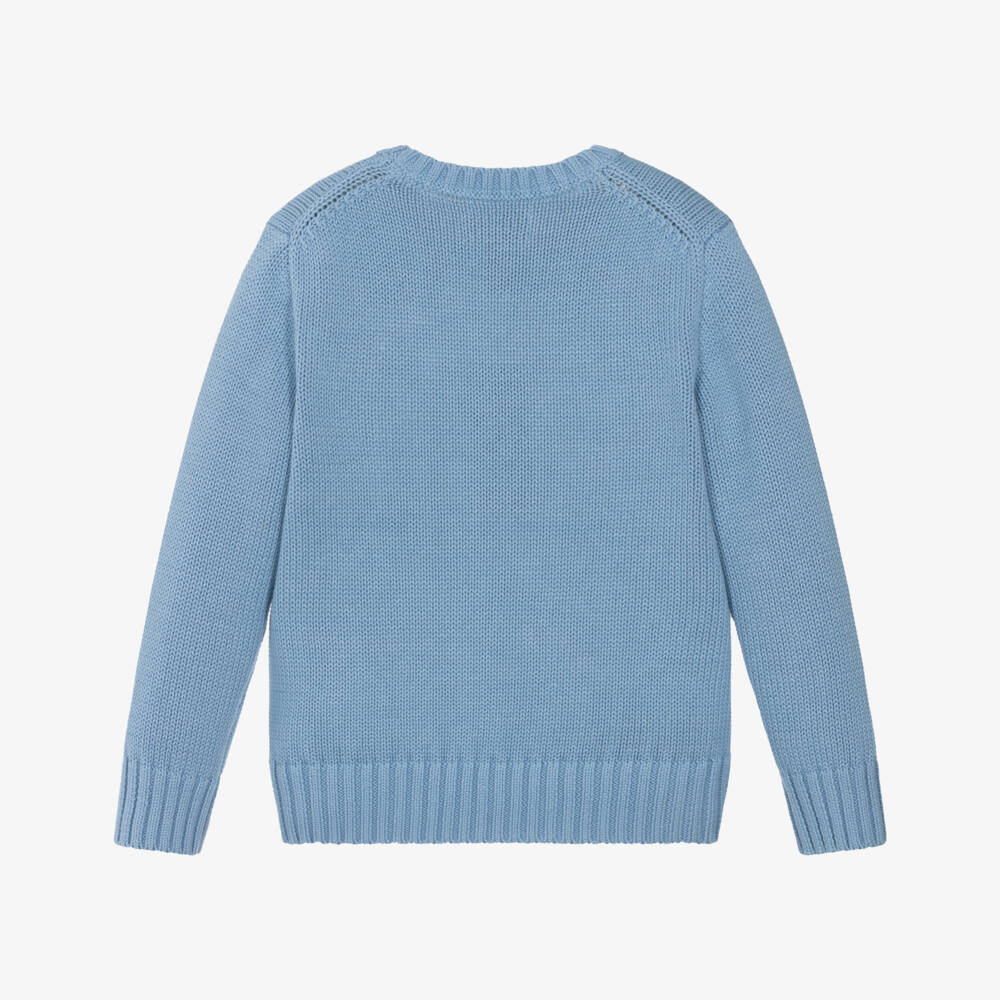 Ralph Lauren - Boys Blue Cotton Knit Pony Logo Sweater | Childrensalon