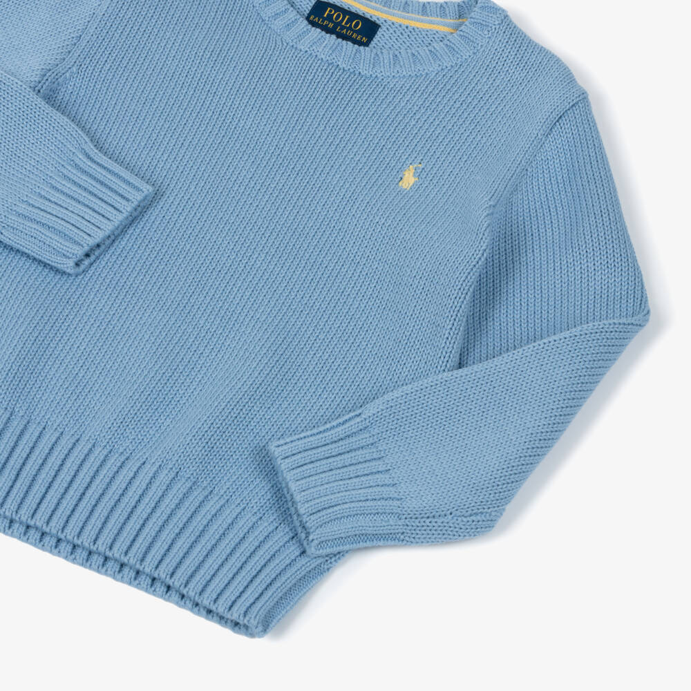 Ralph Lauren - Boys Blue Cotton Knit Pony Logo Sweater | Childrensalon