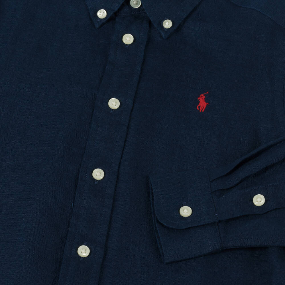 Ralph Lauren - Boys Navy Blue Linen Shirt | Childrensalon
