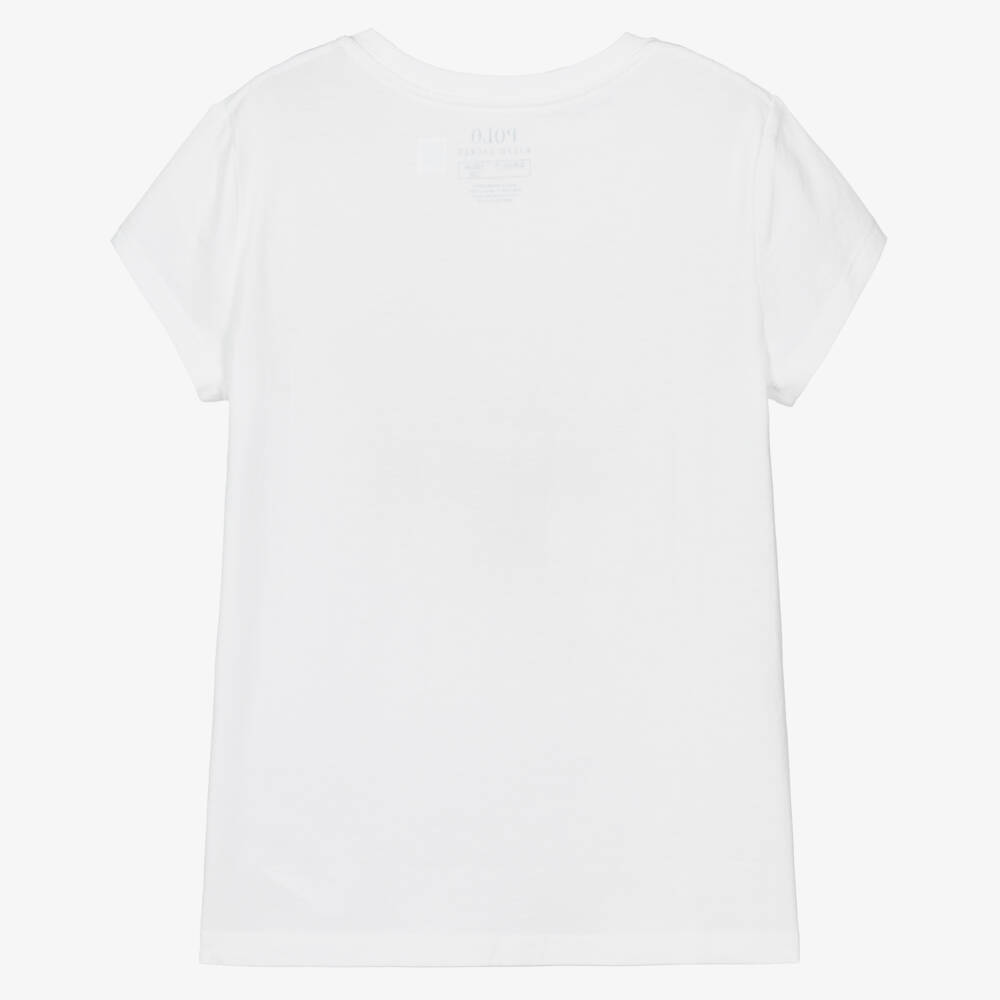 Ralph Lauren - Girls White Cotton T-Shirt With Pink Pony Logo ...